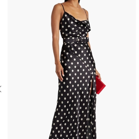 NICHOLAS | Dresses | Nicholas Draped Belted Polkadot Satin Maxi Gown ...